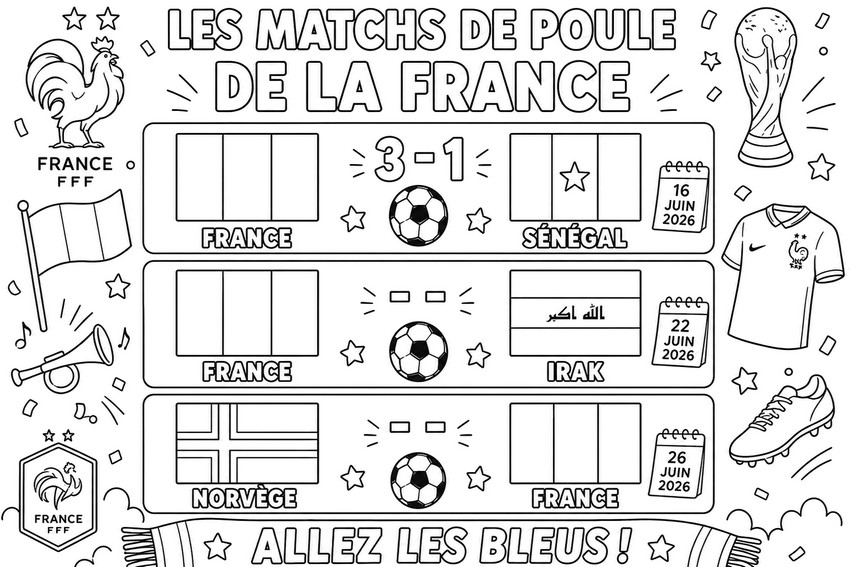 Equipe de France de football 2026 - Coloriages - Gratuits à imprimer