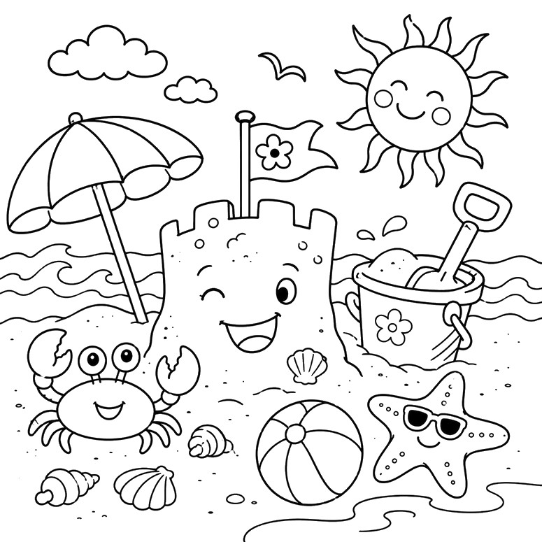 Dibujo para colorear Verano : Castillo de arena 02