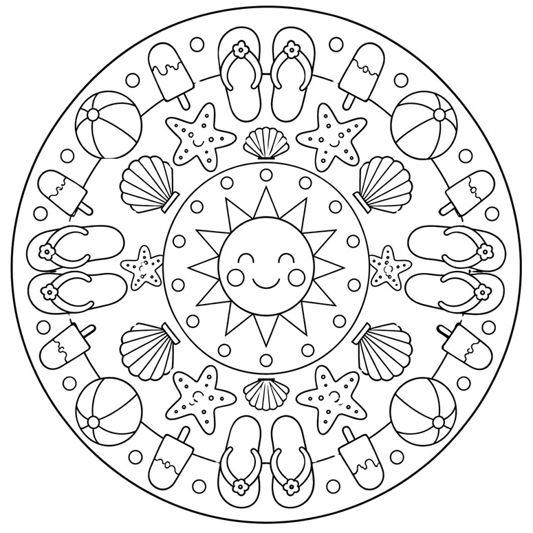 Coloring page Summer's Mandalas : Sun and beach 05
